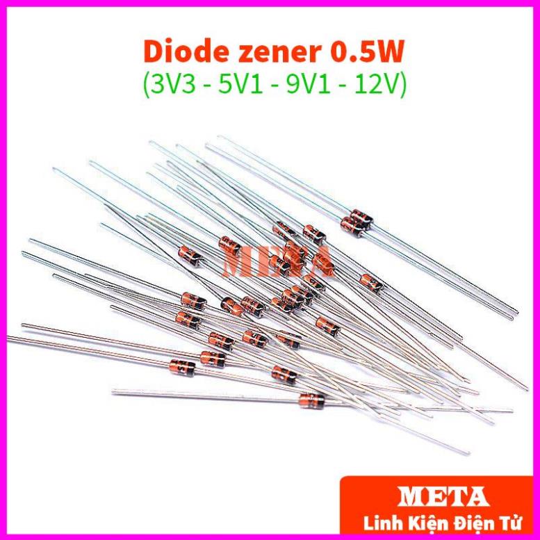 [Gói 20 Con] Diode zener 0.5W chân cắm 3v3, 5v1, 9v1, 12v - BZX55C3V3 BZX55C5V1 BZX55C9V1 ...