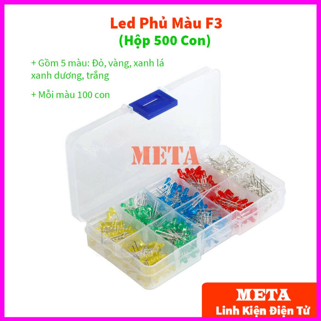 [Hộp 500 Con] Led Phủ Màu 3mm gồm 5 Màu Đỏ, Vàng, Xanh Lá, Xanh Dương ...