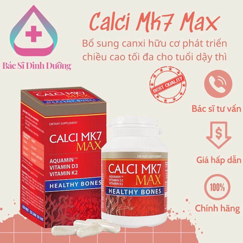 [ Chính hãng ] Calci MK7 Max. Canxi tảo đỏ, giúp bổ sung canxi, vitamin d3 k2 cho bà bầu, tăng ...