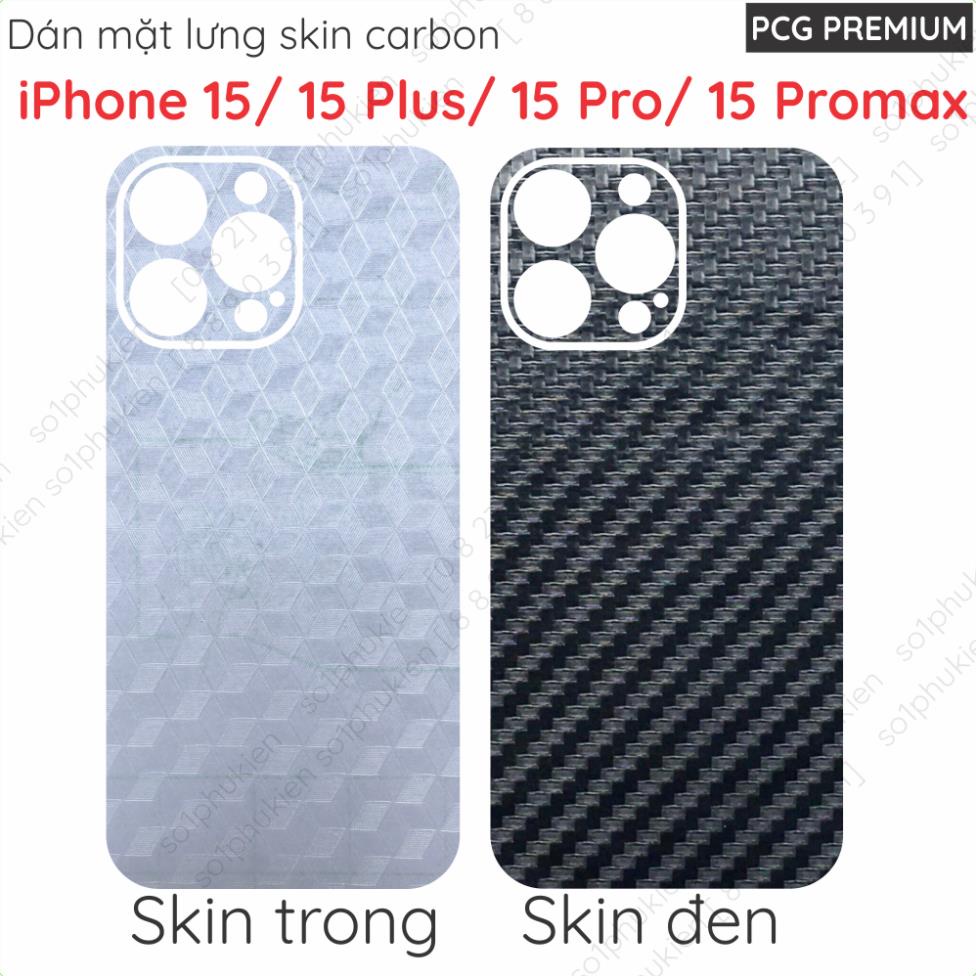 Miếng dán mặt lưng kèm cam skin carbon iPhone 15 / 15 Plus (15+) / 15 ...