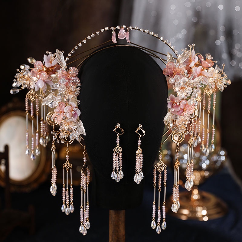Xiuhe tiara Vương Miện Cô Dâu Màu Hồng Và Tím Cổ Điển Phong Cách Trung ...
