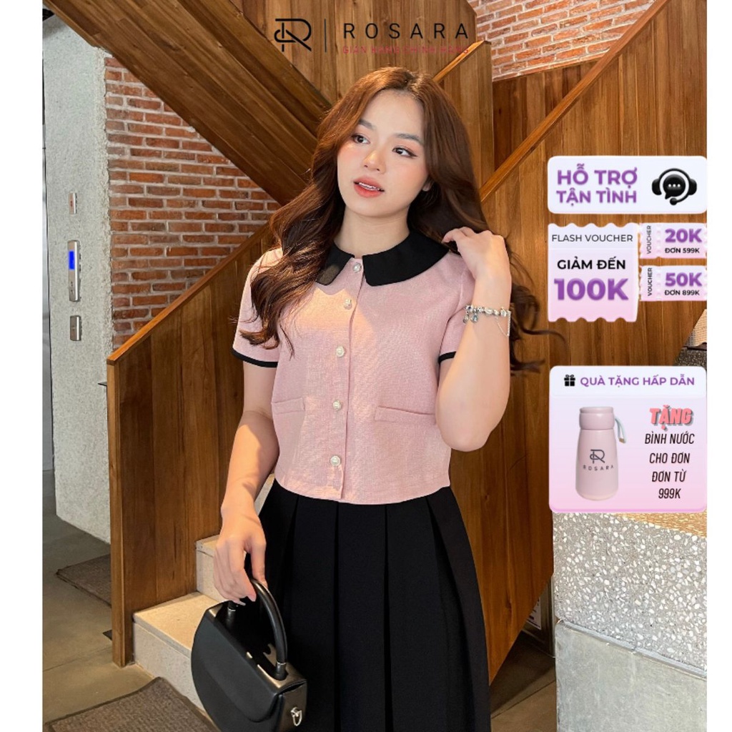 Áo Sơ Mi Hồng Vải Tex Ngắn Tay Sang Trọng Thời Trang Nữ Rosara SM45 | Shopee Việt Nam