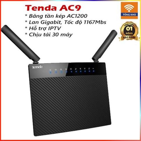 Cục phát wifi, router wifi Tenda AC9 chuẩn AC1200 Lan Gigabit hỗ trợ ...