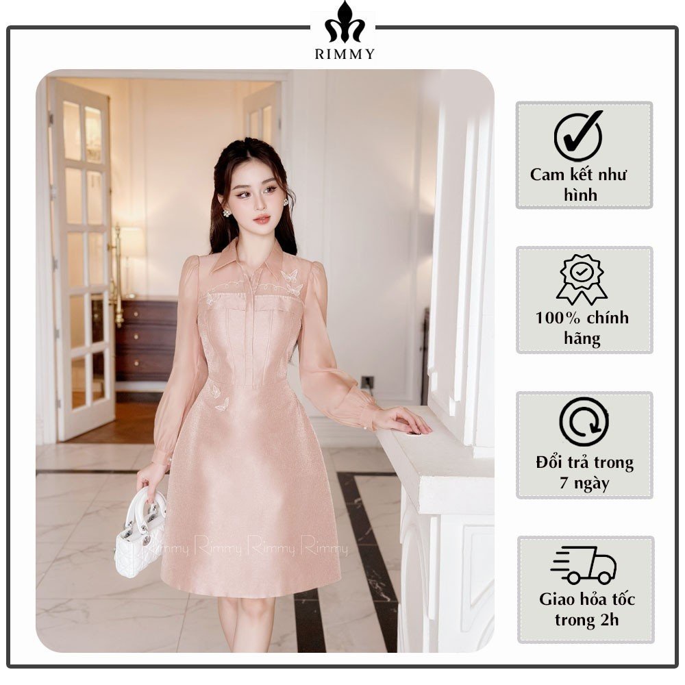 Váy đầm đi tiệc thiết kế hồng be cổ đức kết đính thủ công Design by ...
