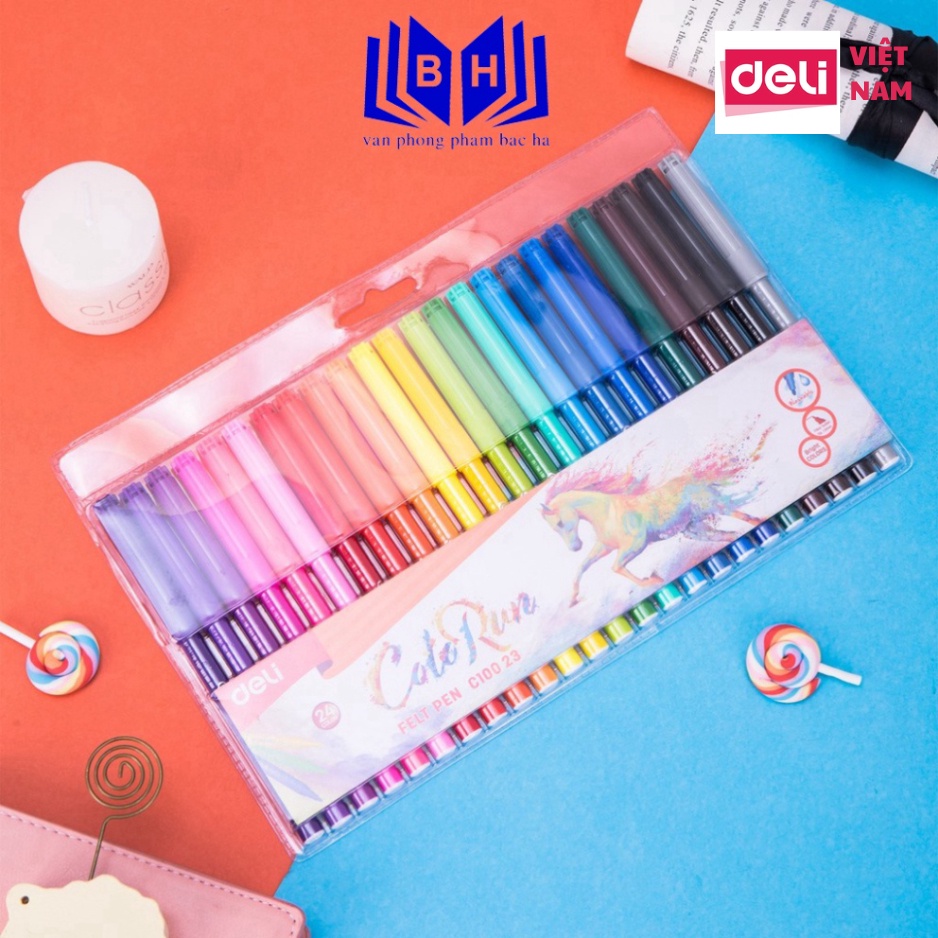 Bút dạ nước hàng lông 1.0mm Deli, 12 màu/18 màu/24 màu/hộp - EC10003 ...
