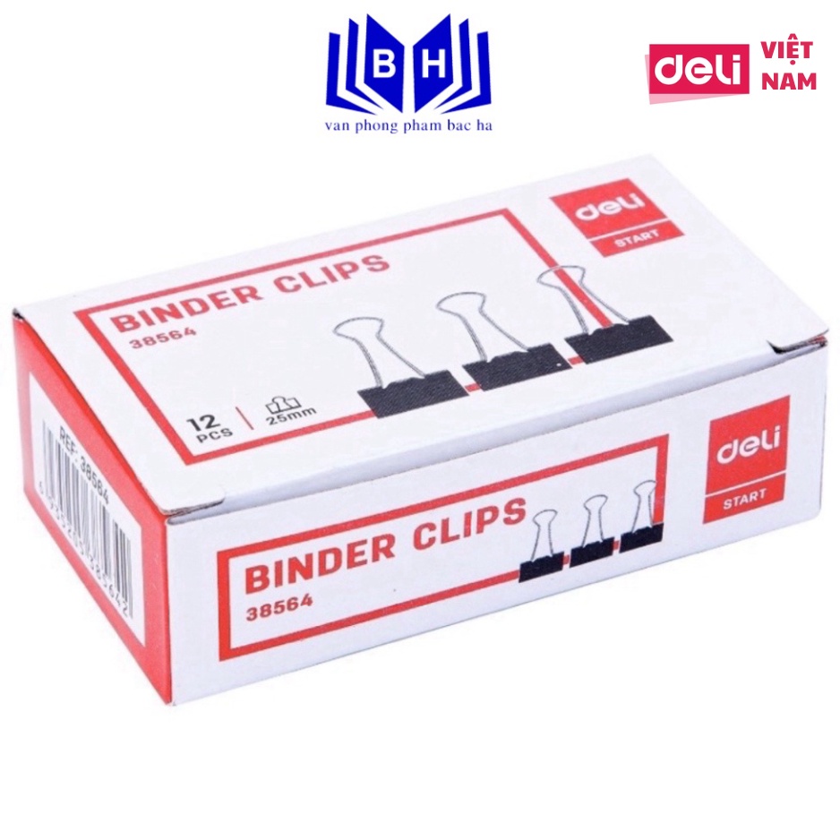 Kẹp sắt đen/ Kẹp bướm hộp giấy Deli đủ cỡ - E38562, E38563, E38564 ...
