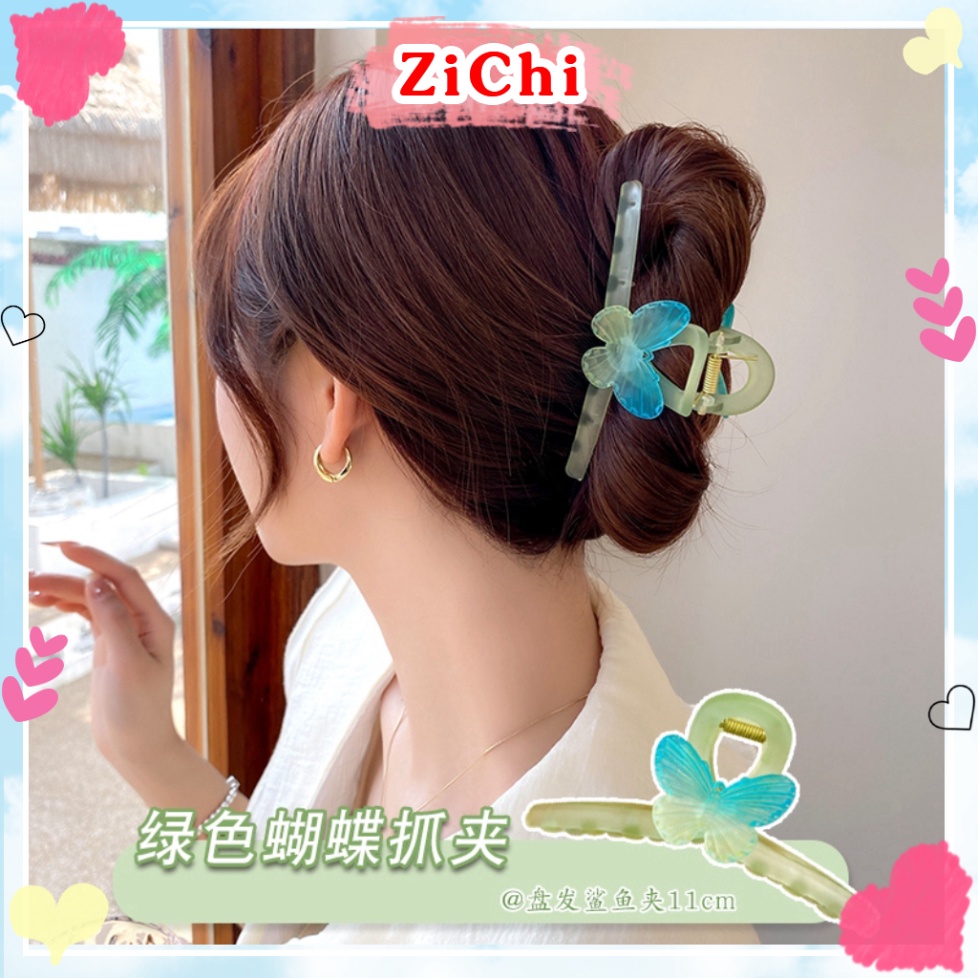 Kẹp tóc càng cua thạch trong pha xanh sang chảnh, cặp búi tóc hottrend mới nhất Zichi KL18 ...