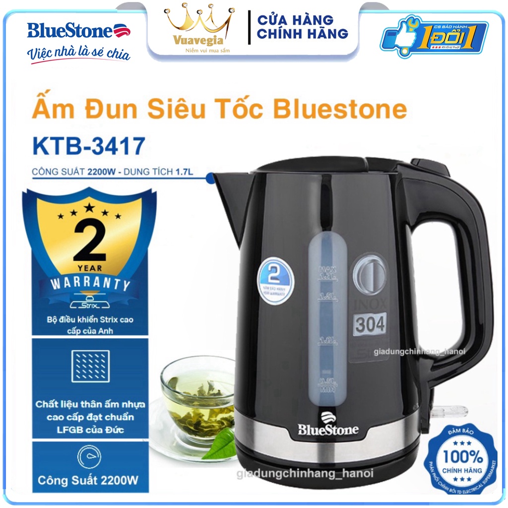 Ấm Đun Siêu Tốc Bluestone KTB-3417 , 1.7 lít -2200W - Hàng Chính Hãng Bảo Hành 24 Tháng | Shopee ...