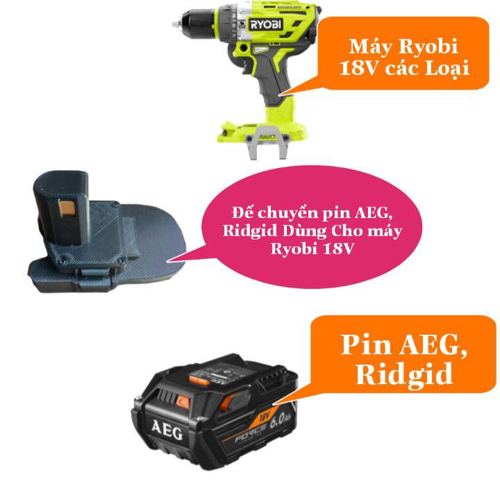 Đế Chuyển Pin AEG, Ridgid Dùng Cho Máy Ryobi 18V In Nhựa Chịu Lực Siêu ...