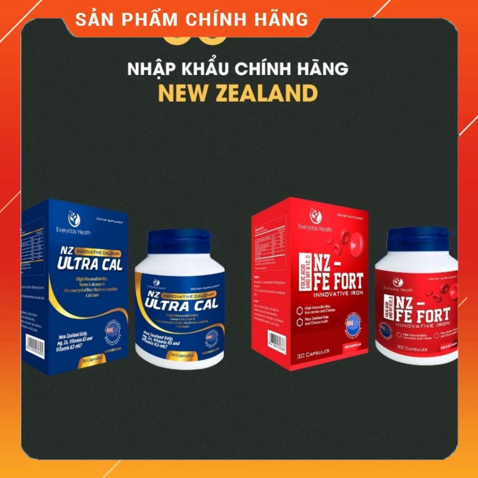 Combo sắt và canxi hữu cơ Everyday Health cho bà bầu gồm NZ FE FORT và ...