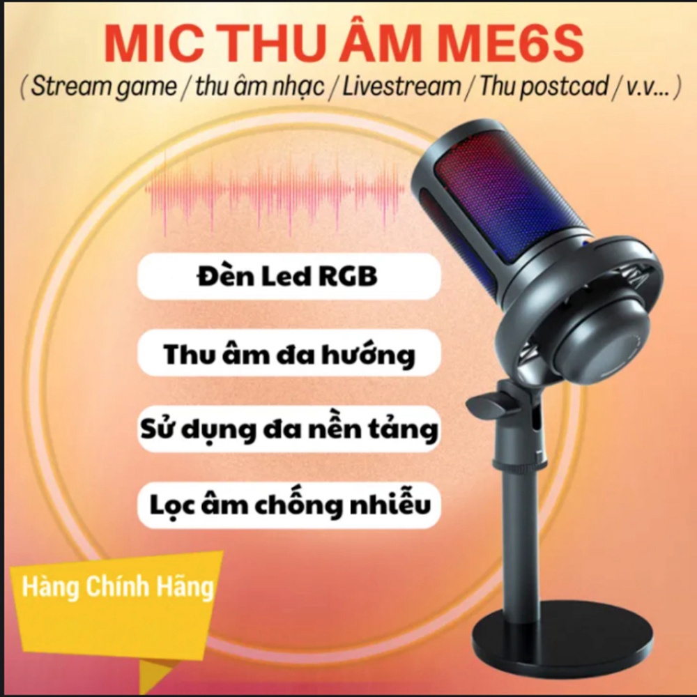 Micro thu âm ME6S, Mic livestream có màng lọc tạp âm, Micro sử dụng cho PC-Laptop-Điện thoại Led ...