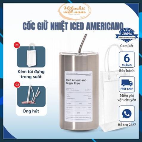 Cốc Giữ Nhiệt Iced Americano Dung Tích 600ML - Ly Uống Nước, Bình Giữ Nhiệt Inox Kèm Ống Hút ...