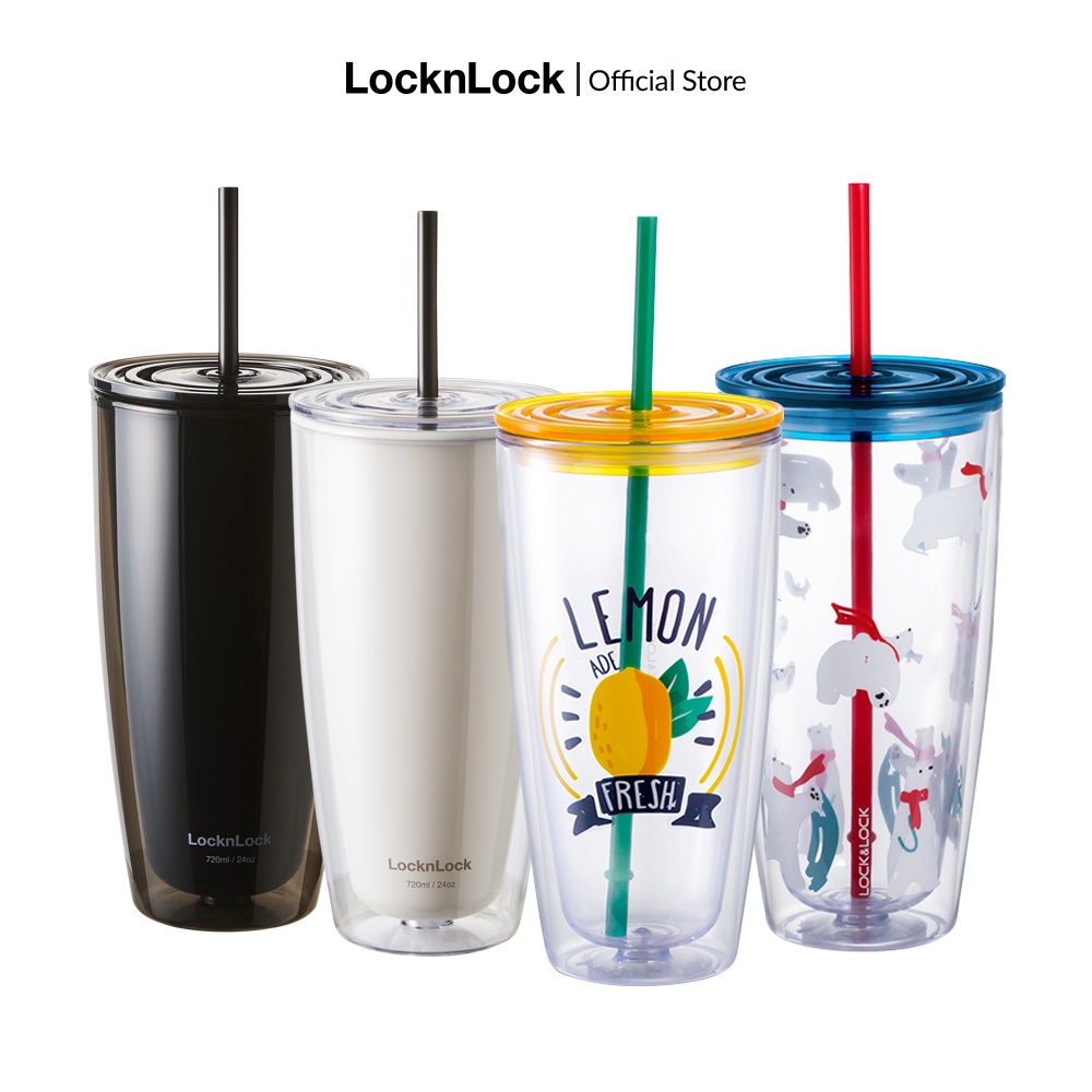 Ly nhựa 2 lớp Lock&Lock kèm ống hút 750ml HAP507 | Shopee Việt Nam