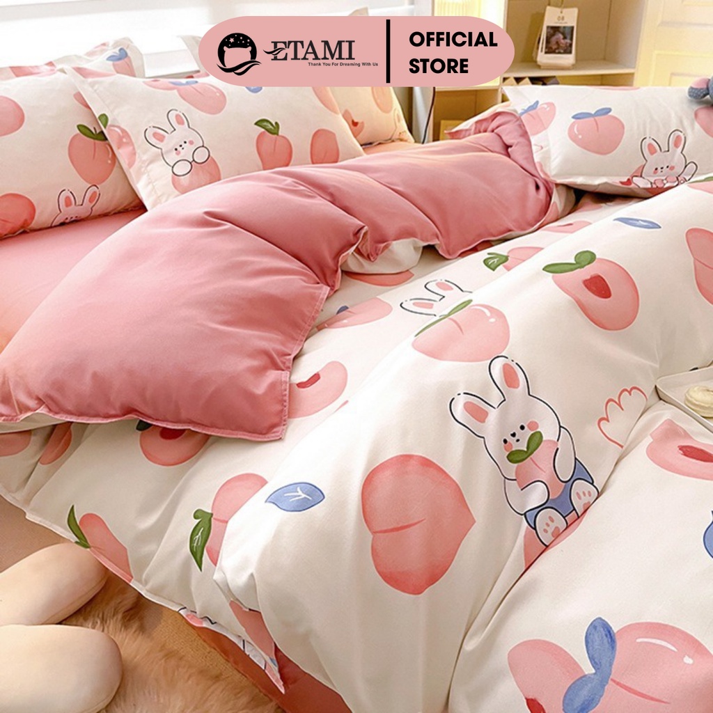 Bộ chăn ga gối cotton poly ETAMI thỏ đào miễn phí bo chun ga trải ...