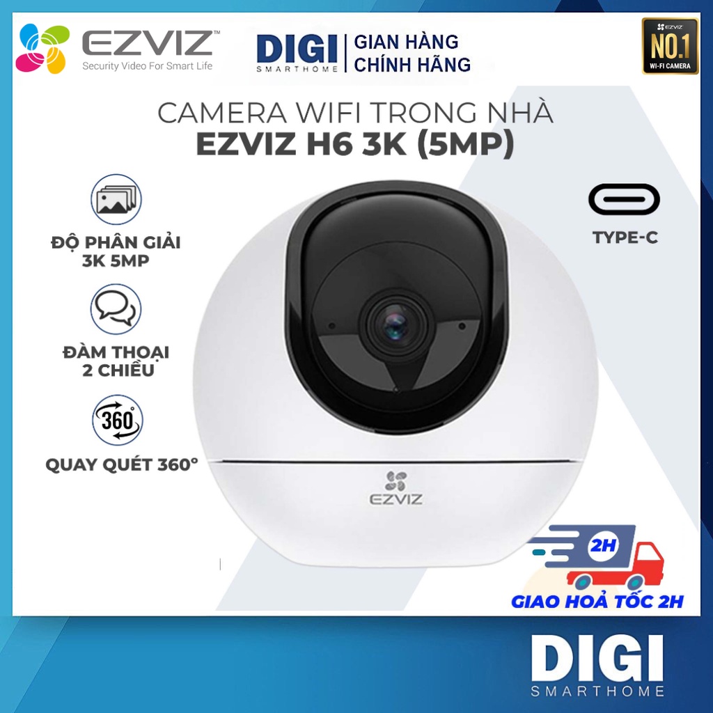 Camera Wifi EZVIZ H6 3K 5MP Type C, C6C 4K 8MP - Xoay 360 độ - Đàm Thoại 2 Chiều, Theo Dõi ...