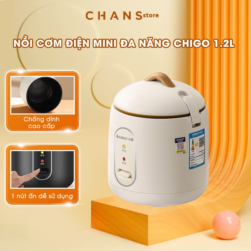 Nồi Cơm Điện Mini Chống Dính Chigo 1,2L, Nồi Nấu Cơm Hầm Súp Cháo Đa Năng Không Sợ Bong Tróc, An ...