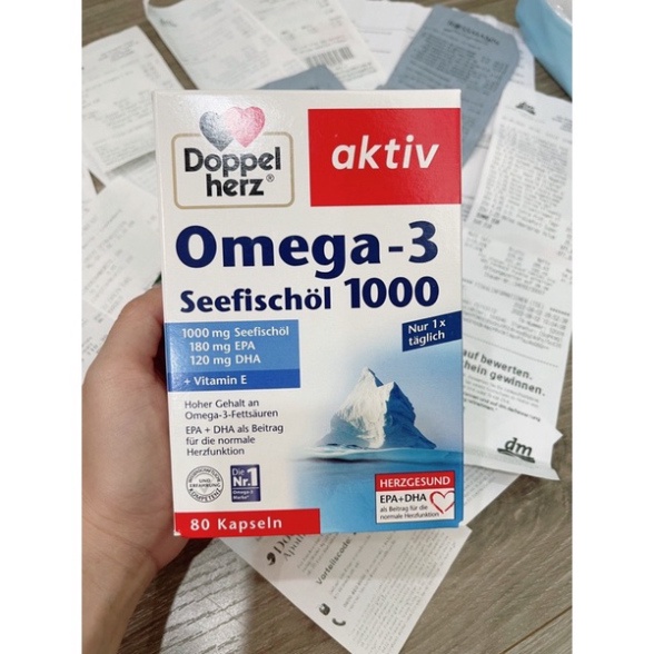 Bổ sung Omega 3 DHA EPA - Aktiv Omega 1000mg - DoppelHerz hộp 80 viên - Bổ Mắt Omega dầu cá Đức ...