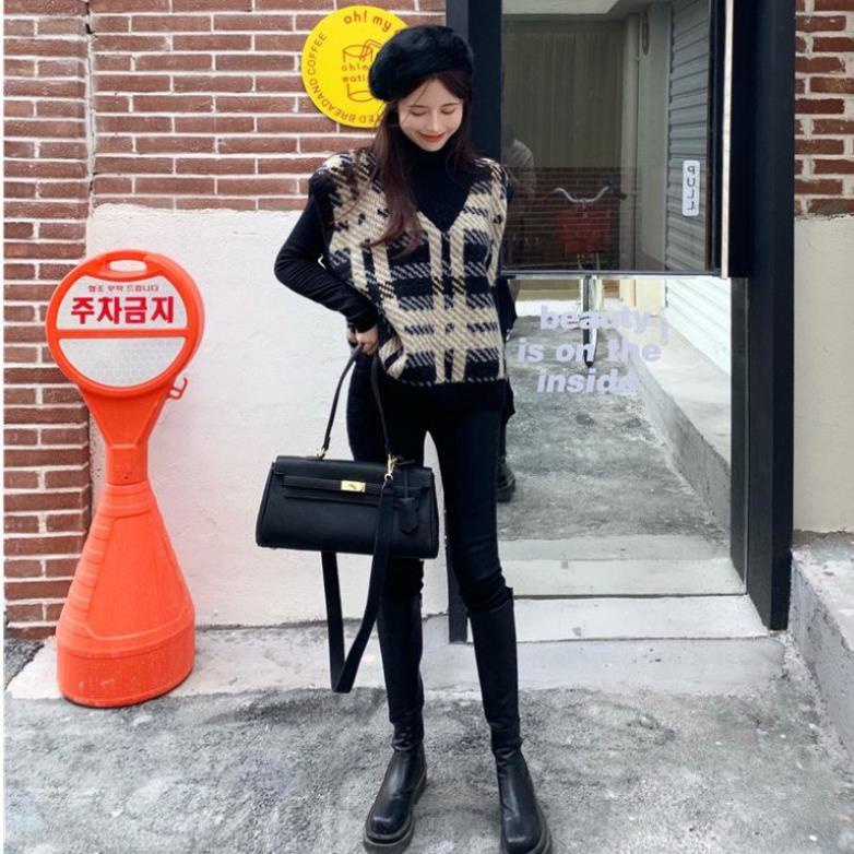 Áo ghile nữ phong cách Hàn Quốc, áo len ghile kẻ thời trang dễ phối đồ ...