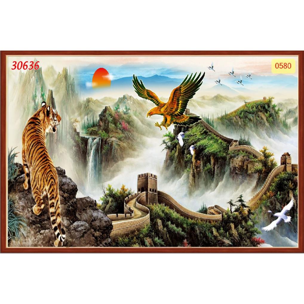 Tranh Decan 3D cảnh anh hùng tương ngộ dán tường đại bàng và hổ có ...
