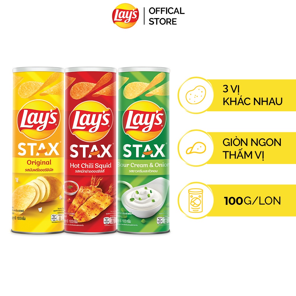 Combo 3 Lay's Stax 100gr (Tự nhiên, Mực sốt cay, Kem chua hành ...