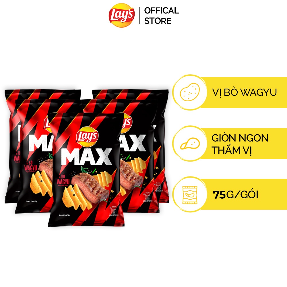 Combo 5 gói Snack Khoai Tây Lay's Max Vị Bò Wagyu (5 x 75g/gói ...