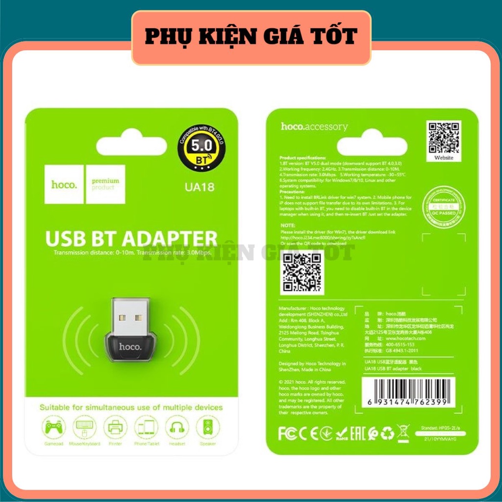 USB Bluetooth Hoco UA18 5.0 Kết Nối Bluetooth Cho Laptop, PC Window ...