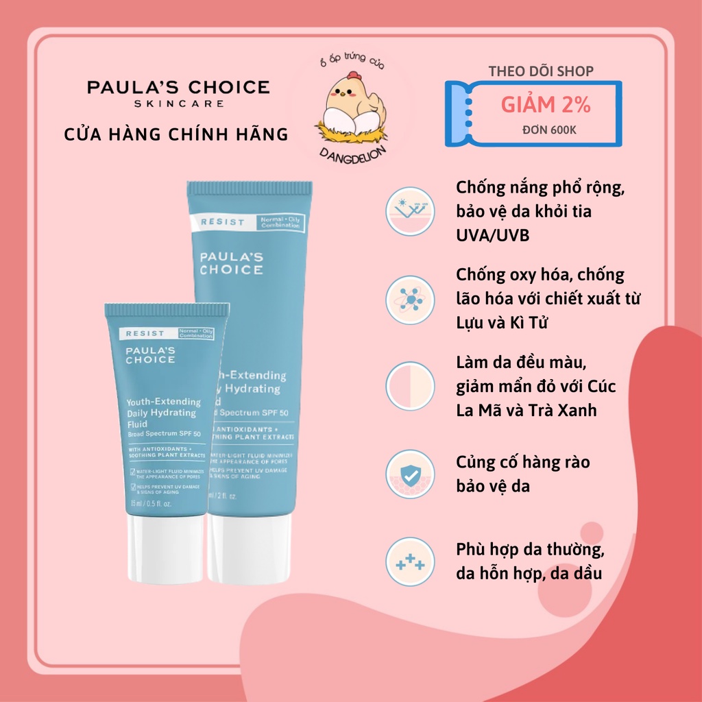 Kem chống nắng phổ rộng Paula's Choice Resist Youth-Extending Daily ...