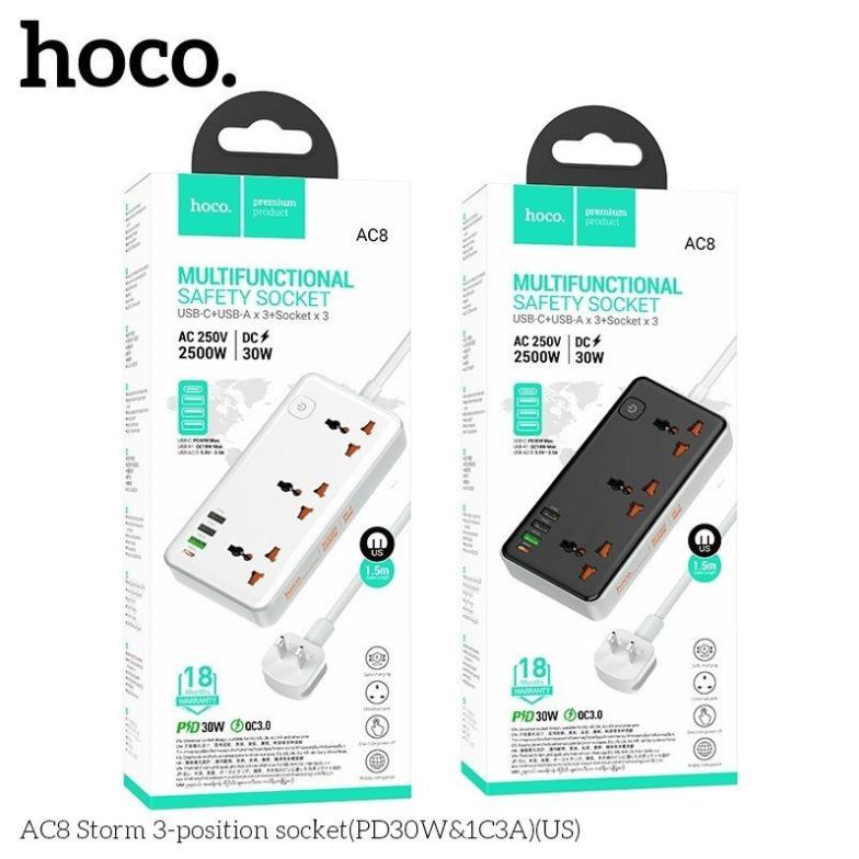 Ổ cắm điện đa năng Hoco AC8A sạc điện thoại PD 30W 2500W 3 cổng usb và ...