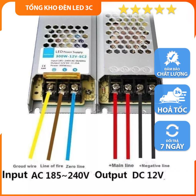 Nguồn tổ ong 12V 120W 150W 300W dẹt nhôm tản nhiệ, Nguồn DC dài dẹt - T.KHO LED 3C | Shopee Việt Nam