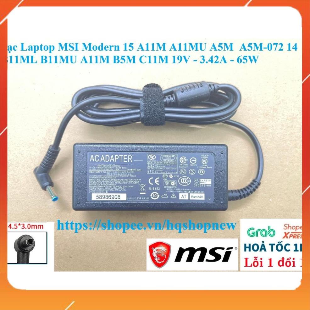HCM Sạc Laptop MSI Modern 15 A11M A11MU A5M A5M-072 14 B11ML B11MU A11M B5M C11M 19V - 3.42A ...