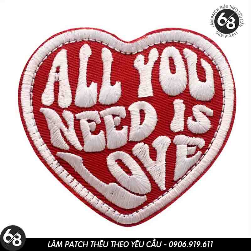 Sticker ủi nhiệt thêu logo đơn giản hình trái tim All you need is love ...