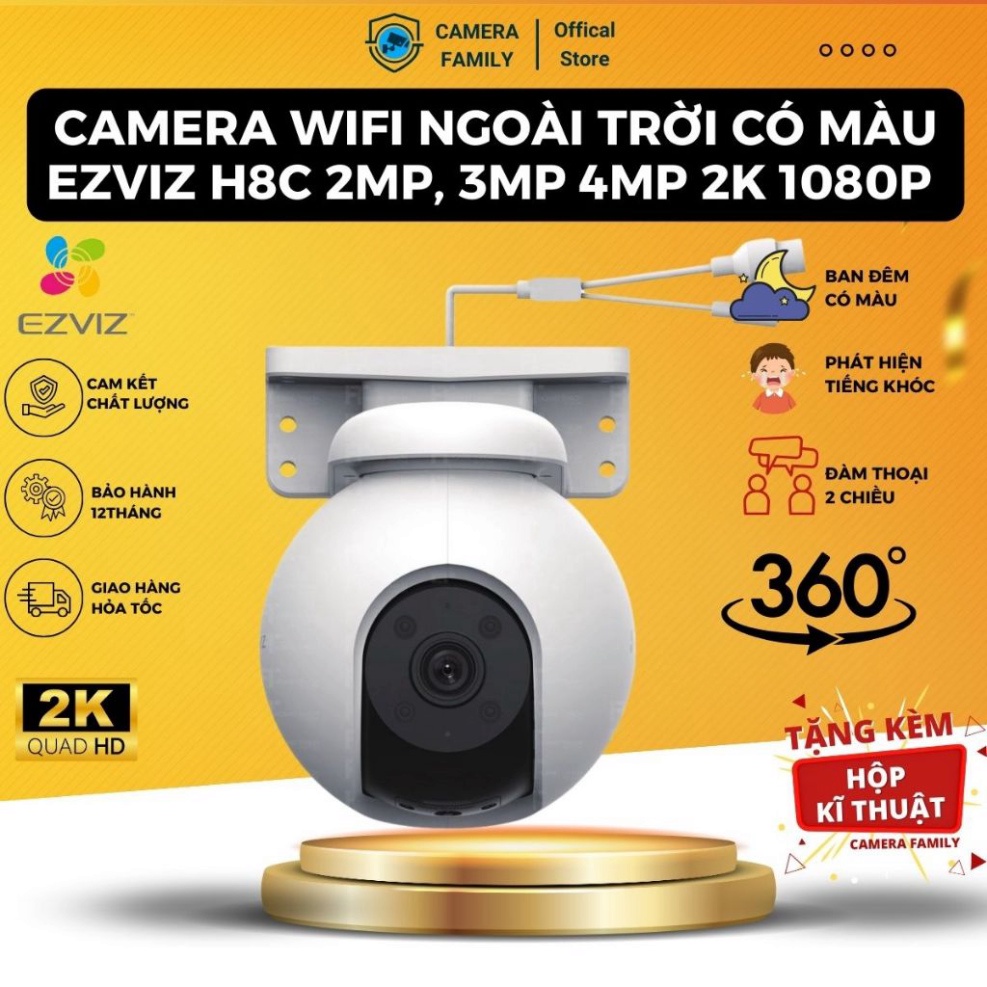 Camera WIFI Ngoài Trời Xoay 360 EZVIZ H8C 2MP, 3MP 4MP 2K 1080P Màu Ban ...