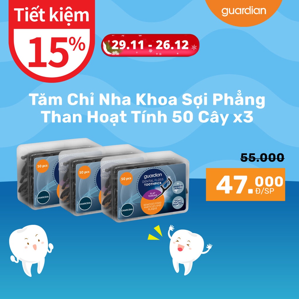 Tăm Chỉ Nha Khoa Than Hoạt Tính Sợi Phẳng Guardian 50 Cây x 3 | Shopee ...