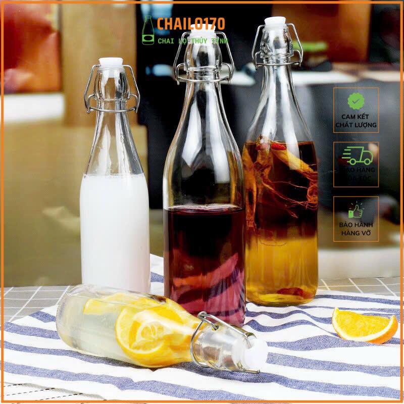 Chai thủy tinh nắp kẹp inox 250- 500ml đựng nước, sinh tố, mật ong, sữa ...