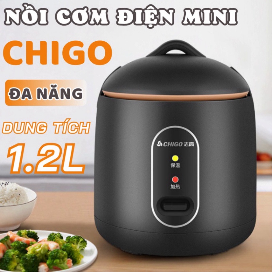 Nồi cơm điện mini tráng chống dính CHIGO, nấu hầm súp cháo đa năng, dung tích 1,2L phù hợp cho 2 ...