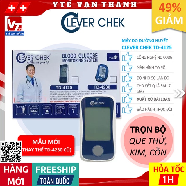 [TẶNG QUE, KIM, CỒN] Máy Đo Đường Huyết Clever Chek TD-4125 (MG) (25 ...