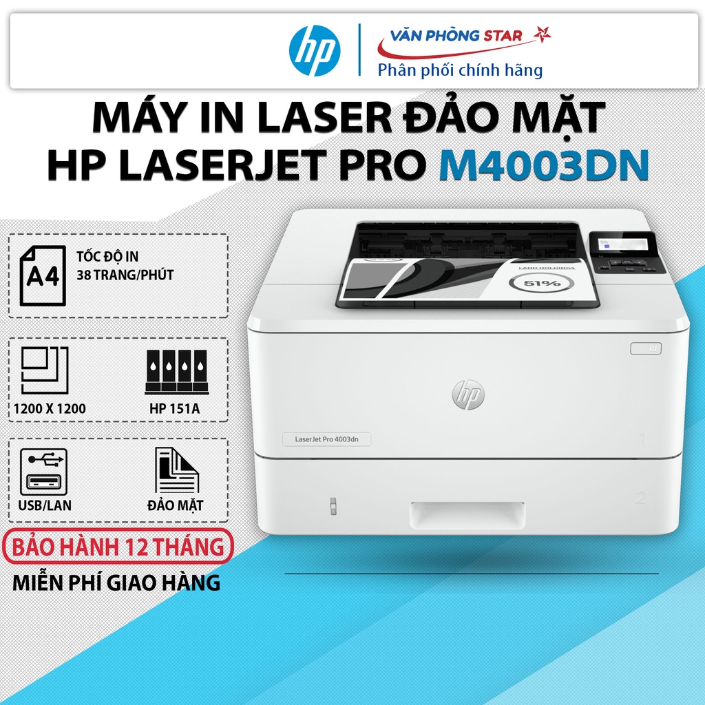 Máy in laser HP LaserJet Pro M4003DN. Máy in laser đảo mặt tự động. Bảo ...