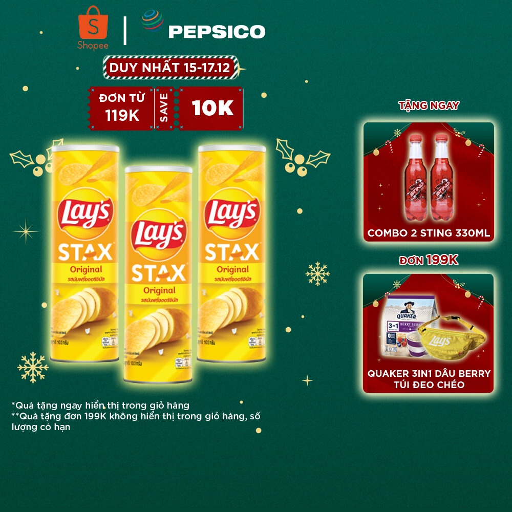 Combo 3 lon Snack Khoai Tây Miếng Lay's Stax Vị Tự Nhiên (3 x 100g/lon ...