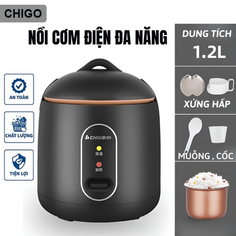 Nồi Cơm Điện Mini CHIGO 1,2L Đa Năng Nấu Hầm Súp Cháo Tráng Chống Dính, chính hãng bảo hành 12 ...
