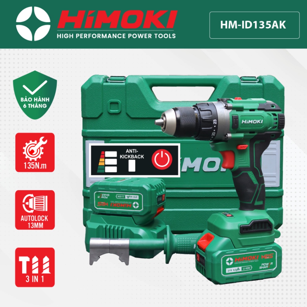 Máy Khoan Pin 3 chức năng, Máy Khoan Pin Himoki HM-ID135AK, Có tính ...