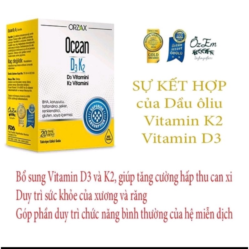 Ocean D3K2 Vitamin d3 k2 cho trẻ sơ sinh tăng hấp thu canxi bé ăn ngủ ...