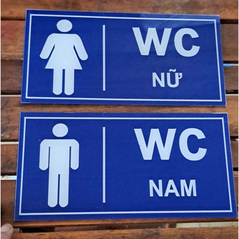 Bảng wc nam, nữ, mica kích thước 20x10 cm nền xanh + chữ trắng, bền ...