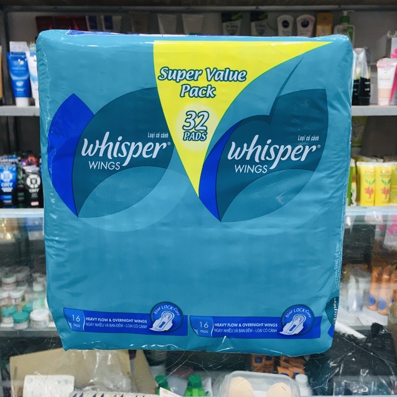 Băng vệ sinh Whisper ngày nhiều và ban đêm có cánh 32 miếng | Shopee ...