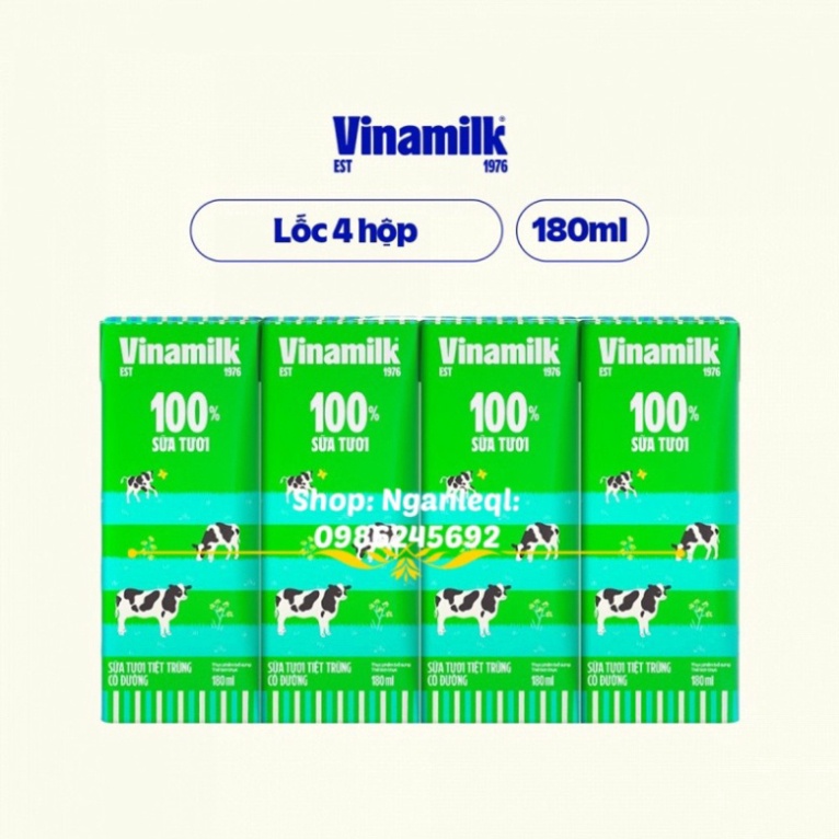 sữa tươi Vinamilk 100% có đường không đường 180ML (1 vỉ 4 hộp) hàng chính hãng | Shopee Việt Nam
