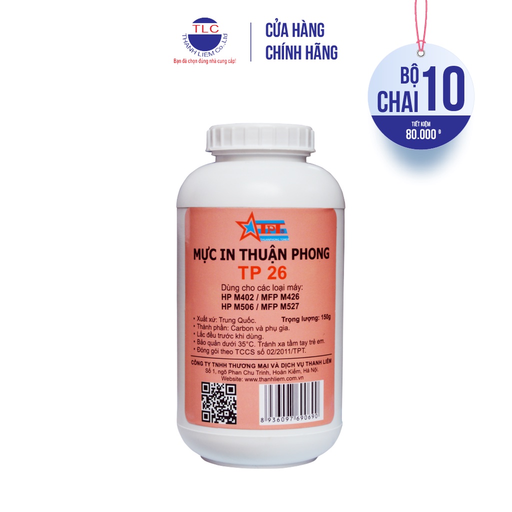 (BỘ 10 CHAI) Mực đổ TPT Thuận Phong TP26 cho máy in HP M402/ M506/ M501 ...