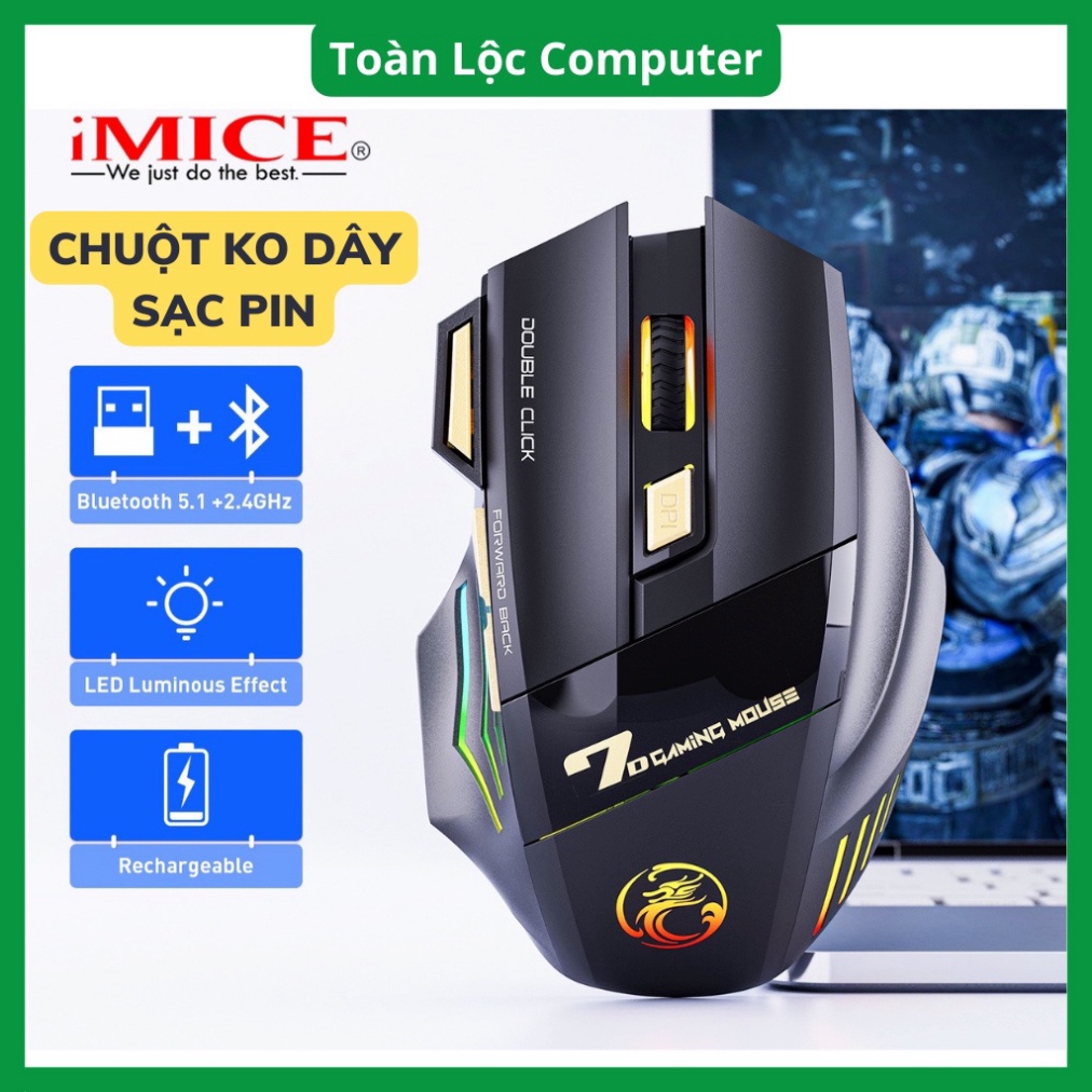 Chuột không dây Bluetooth iMICE X7 2.4Ghz tự sạc pin cao cấp 2 trong 1 chống ồn dùng cho ĐT,Máy ...