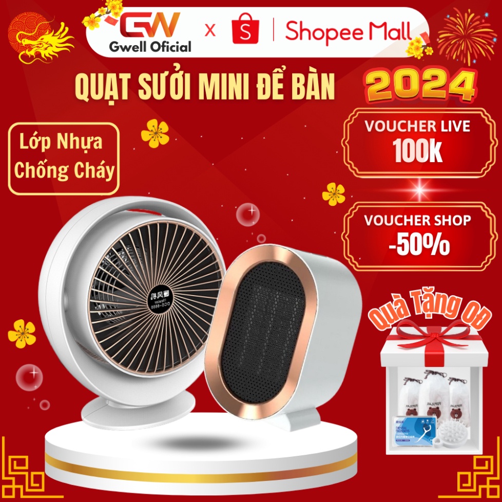 Quạt làm ấm để bàn GWELL hiệu suất 800W, Máy sưởi mini trụng nóng nhanh ...
