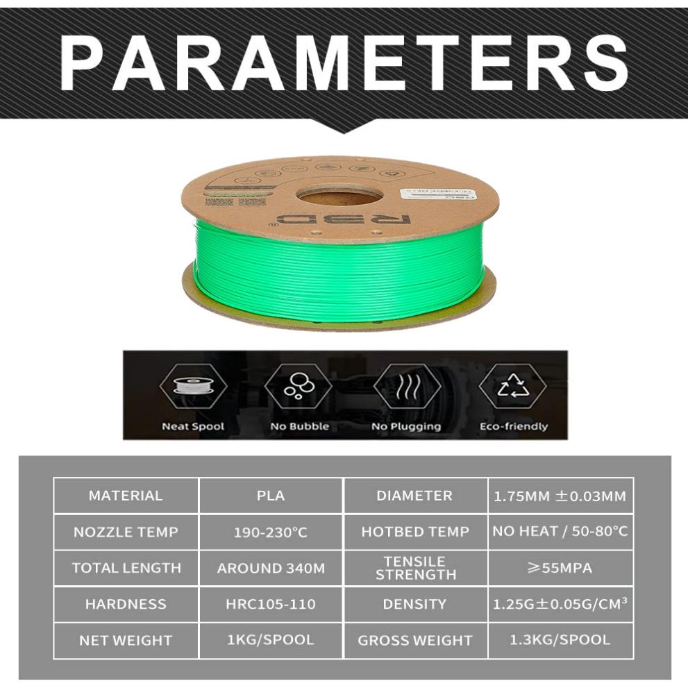 Nhựa in 3D PLA/PLA+【R3D】màu Xanh lá phản quang / Fluorescent Green ...