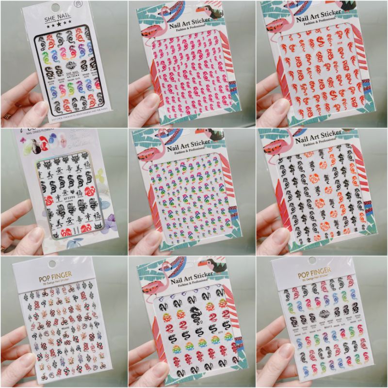 Sticker Rồng dán móng tay nail sticker Tết con rồng vàng bạc đỏ đen sắc ...