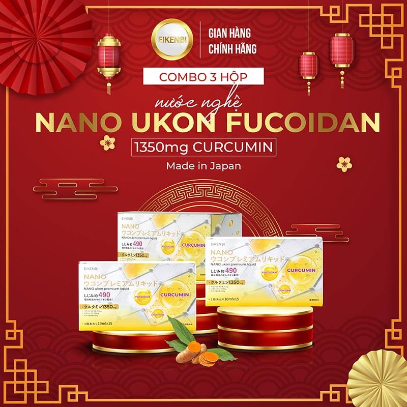 [Combo 3 hộp] Nước nghệ Nano Ukon Fucoidan Premium Liquid hộp 15 ống x ...